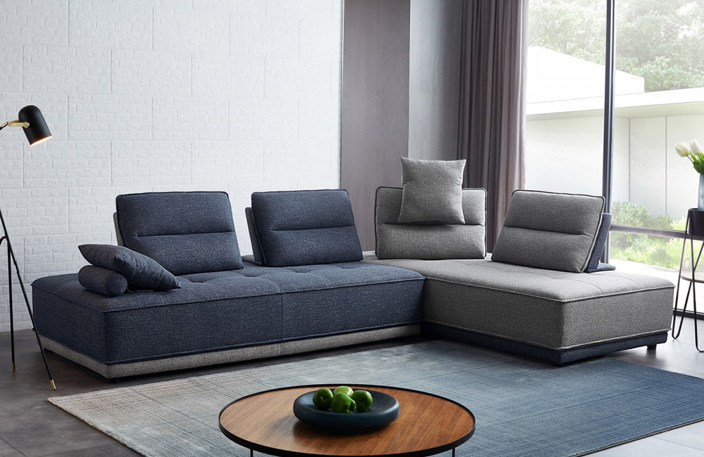 Divani Casa Glendale Modern Blue + Grey Fabric Modular Sectional Sofa ...