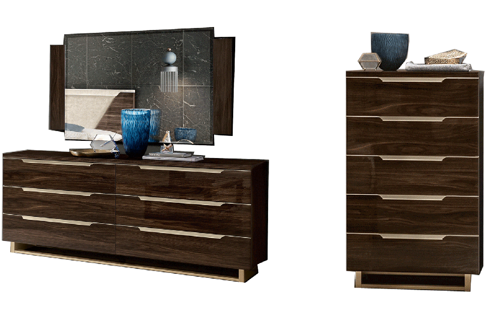 Smart Double dresser w/ mirror and chest Walnut | ESF – Casa Eleganza ...