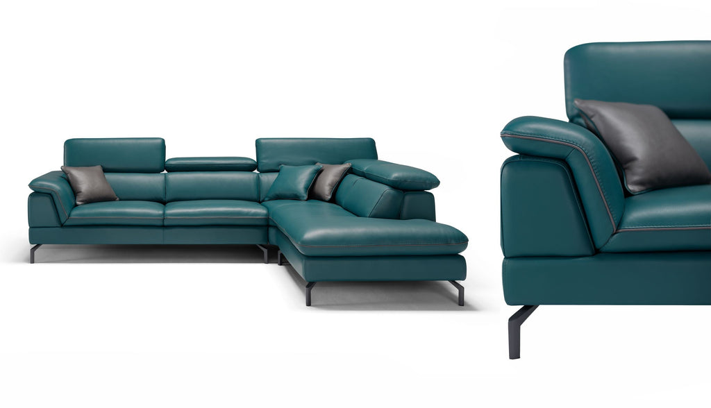 Lucca Turquoise Leather Sectional Sofa - Buy ($4899) in a modern ...