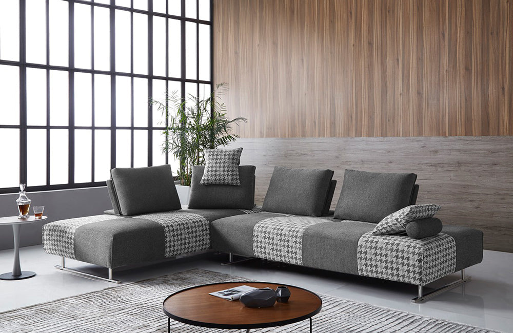 Divani Casa Cooke Modern Grey Houndstooth Fabric Modular Sectional Sofa ...
