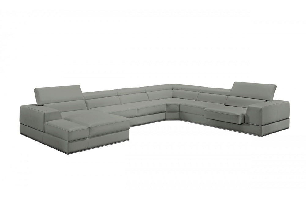Divani Casa Pella Modern Grey Italian Leather U Shaped Sectional Sofa ...